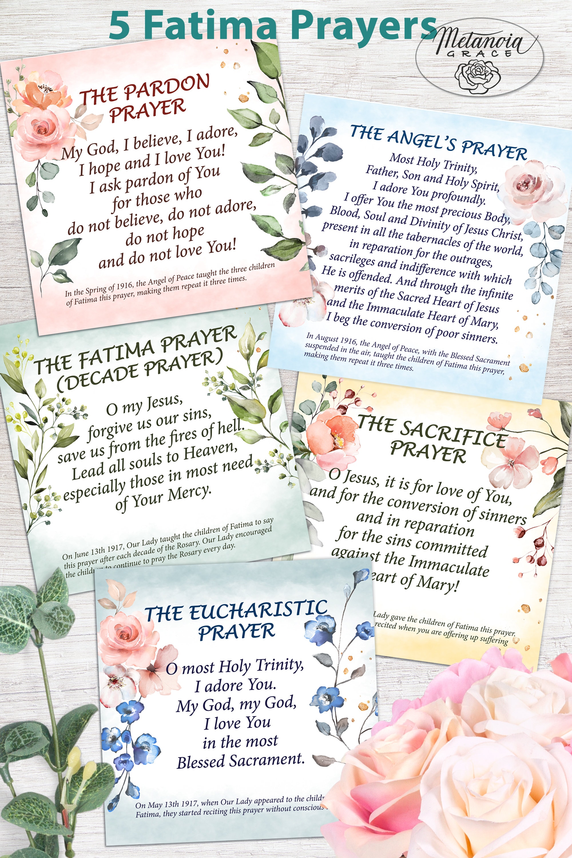 5 Fatima Prayers Cards Set Our Lady Of Fatima Prayer Angels | Etsy