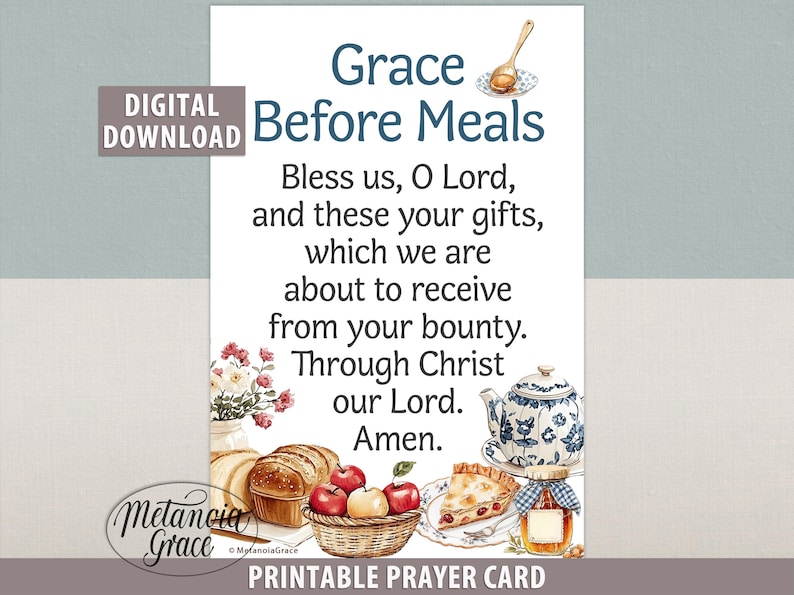 Grace Before Meals, Printable Prayer Before Meal Card, Bless Us O Lord ...