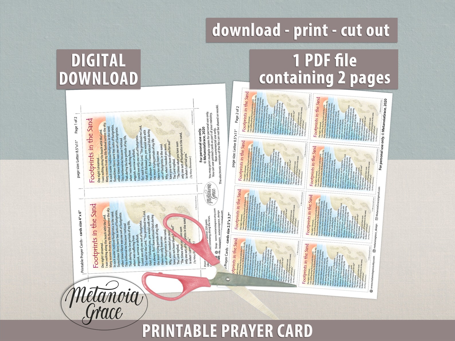 Footprints in the Sand Card, Printable Footsteps in the Sand Prayer ...