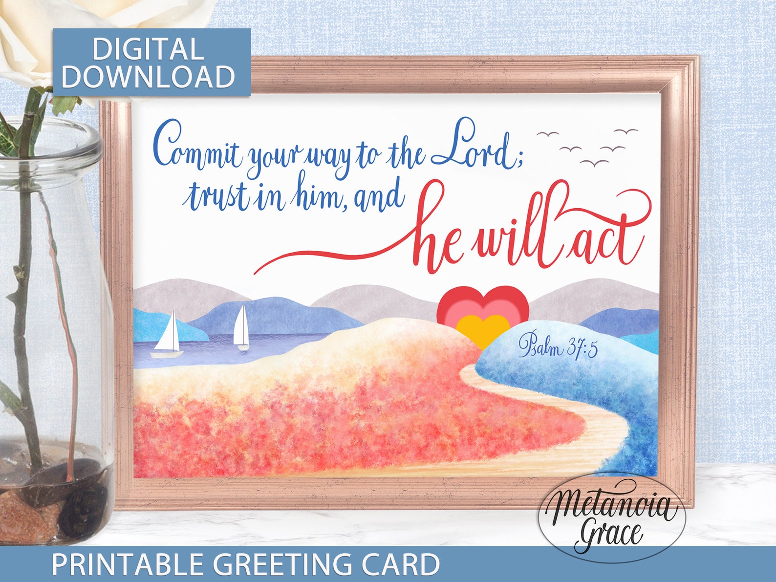 Printable Bible Verse Card Commit Your Way to the Lord Psalm - Etsy UK