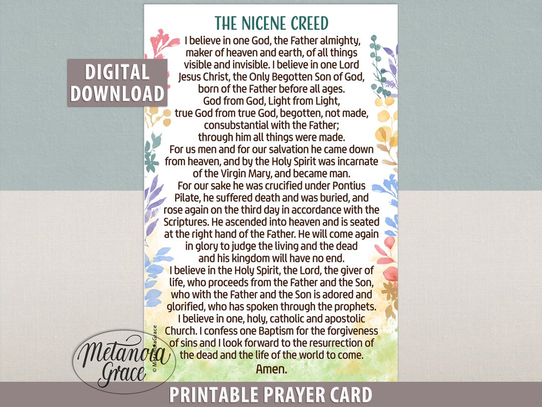 Printable Nicene Creed Prayer Card, I Believe in One God, the Nicene ...