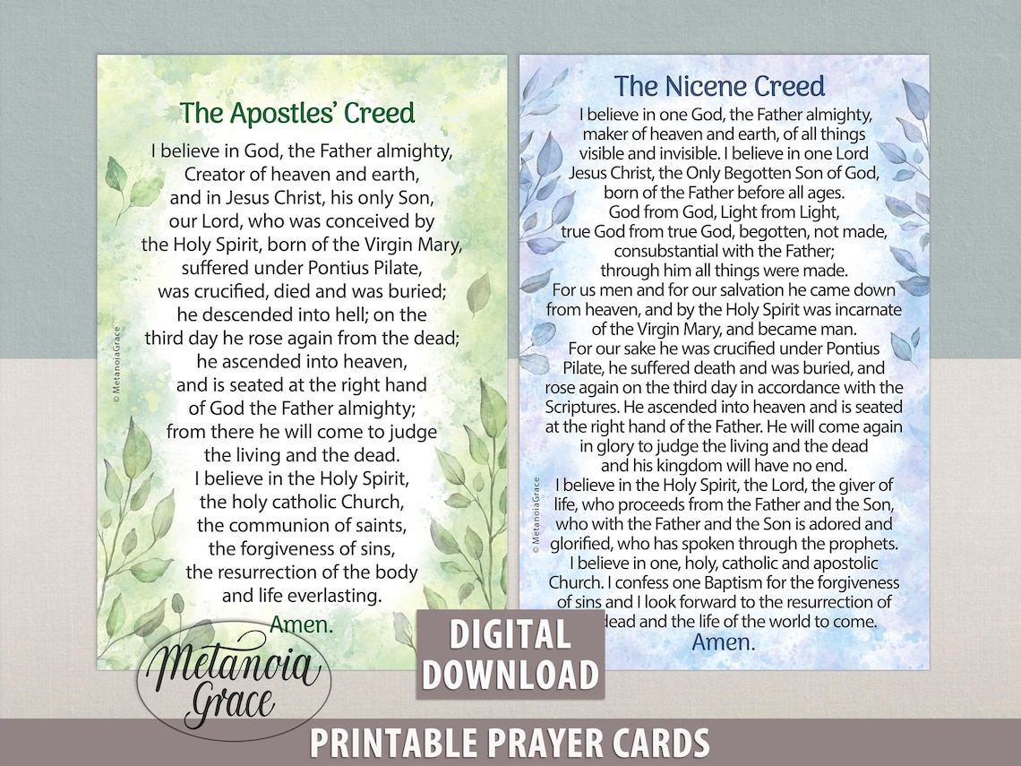 Nicene Creed, Apostles Creed, Printable Creed Prayer Cards, I Believe ...