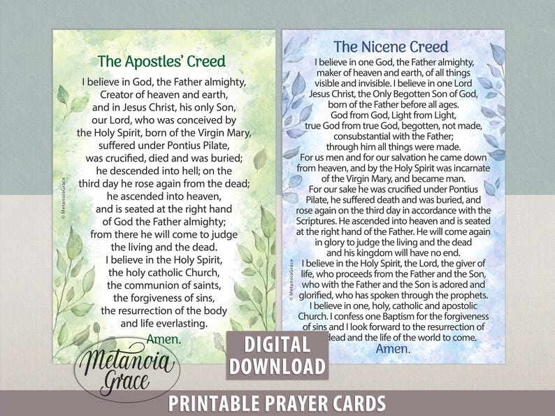 Nicene Creed, Apostles Creed, Printable Creed Prayer Cards, I Believe ...