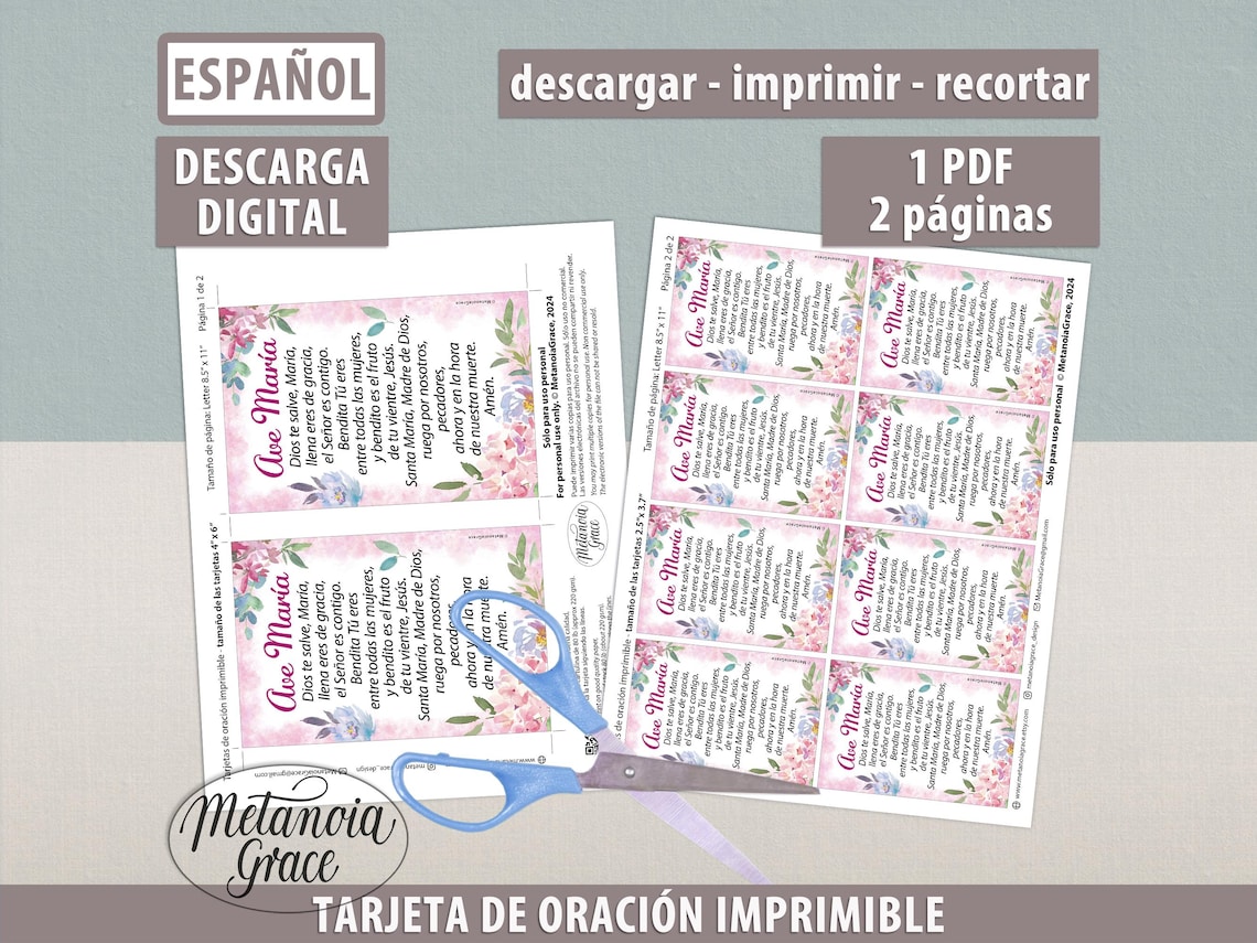 Ave Maria Spanish Prayer Card, Printable Ave Maria Card, Hail Mary ...