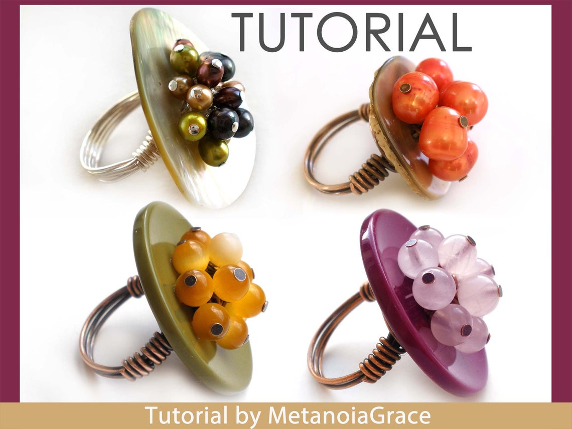 Button Ring Tutorial Sale Pack, Button Jewelry Tutorial, Button Ring Tutorial, Wire Ring ...
