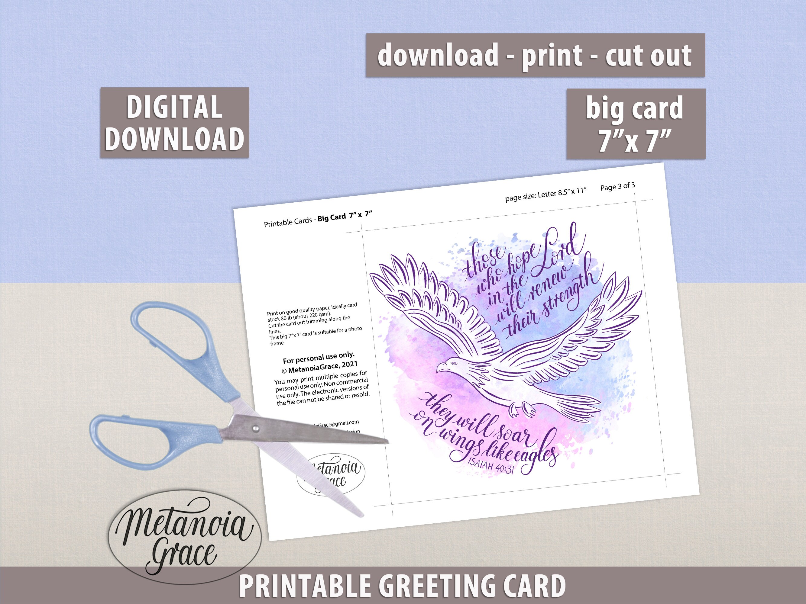 Soar on Wings Like Eagles, Printable Soar Like Eagles Note Card, Isaiah ...