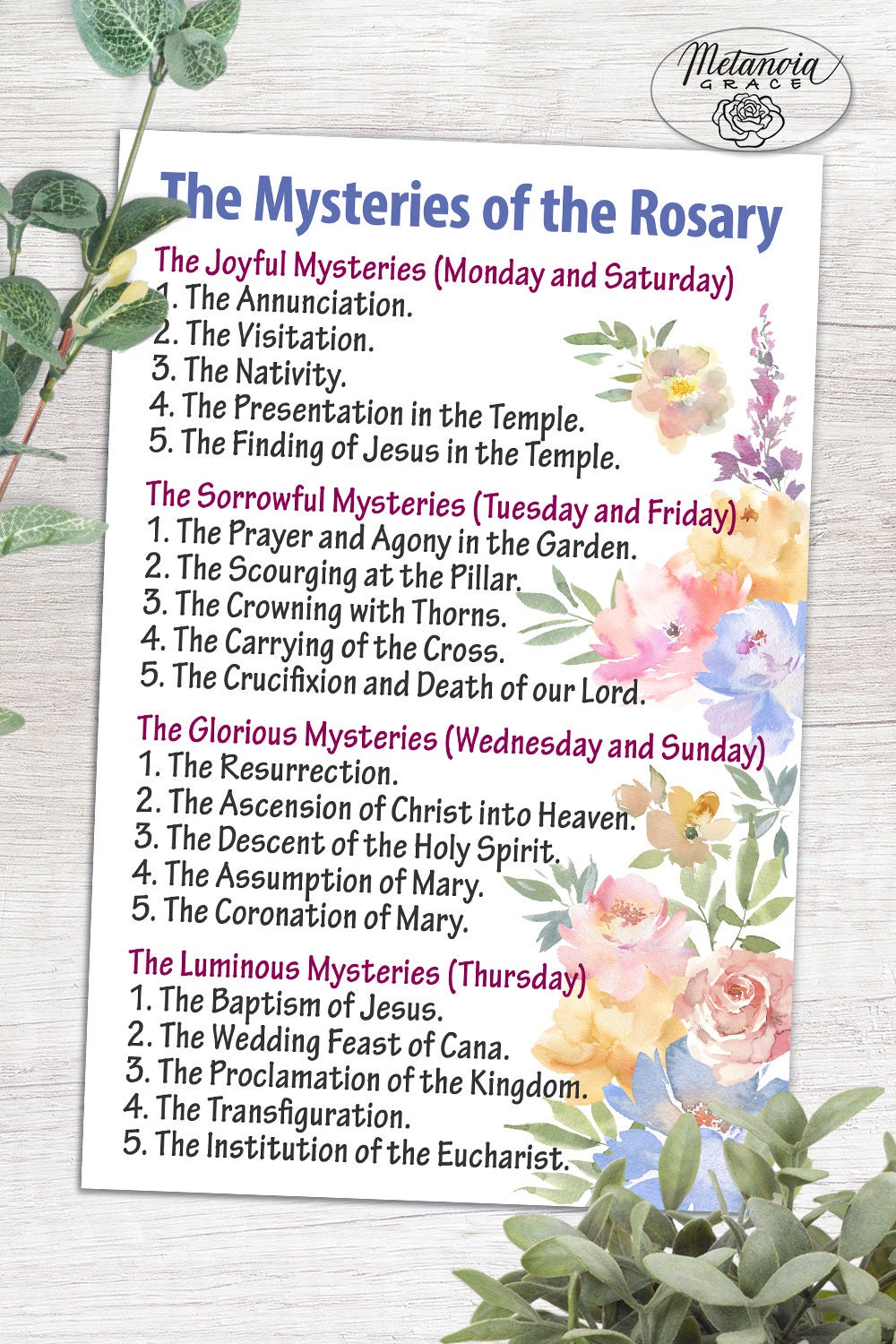 Printable Rosary Prayer Cards Holy Rosary Diagram Our Lady - Etsy UK