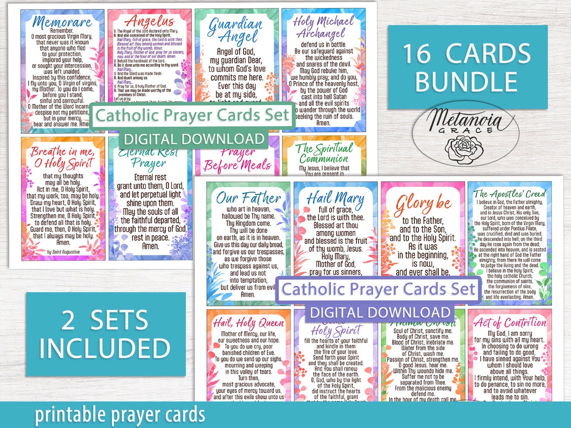 Popular Catholic Prayers Bundle 16 Printable Prayer Cards - Etsy