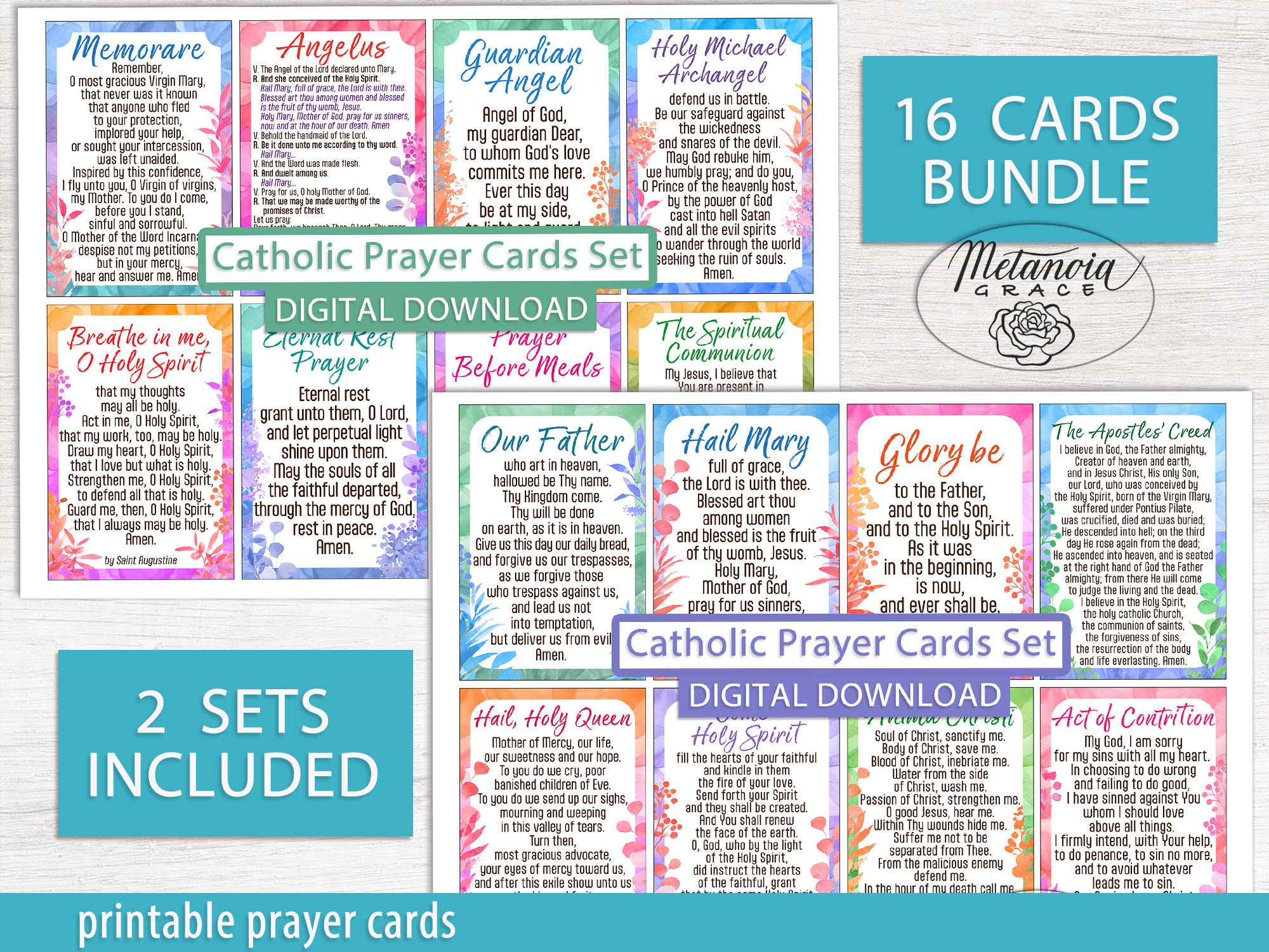 Popular Catholic Prayers Bundle, 16 Printable Prayer Cards, Daily ...