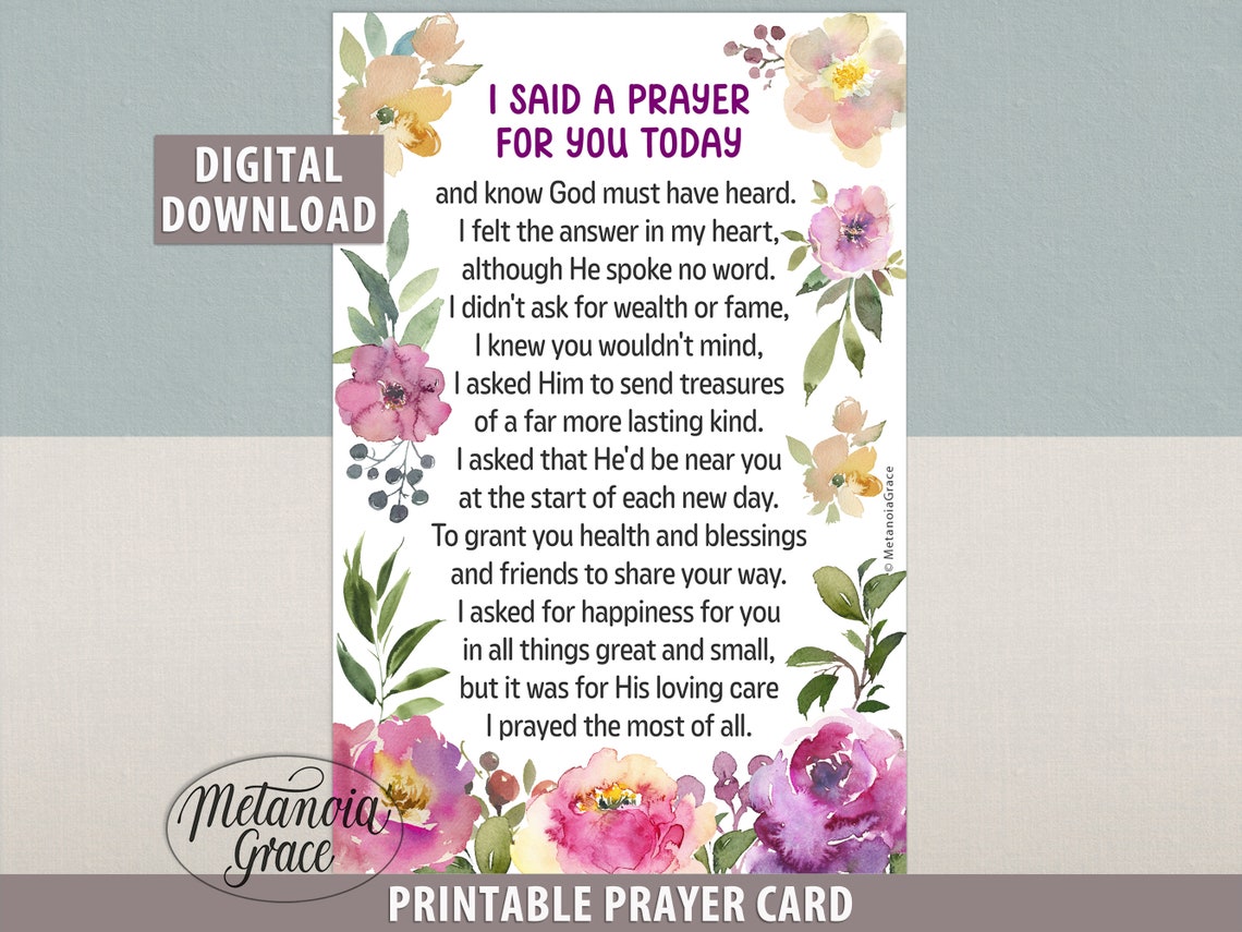 I Said a Prayer for You Today, Printable Prayer for Friend, Prayer Gift ...