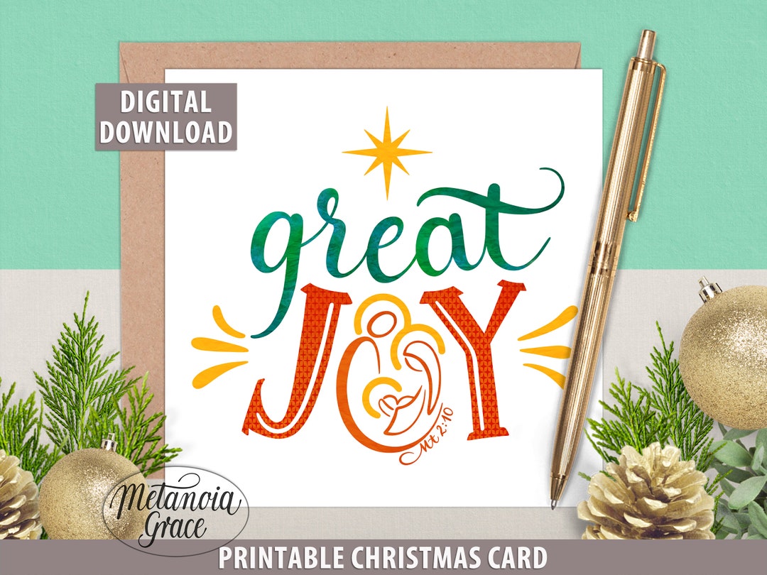 Printable Religious Christmas Card, Nativity Christmas Cards, Great Joy ...
