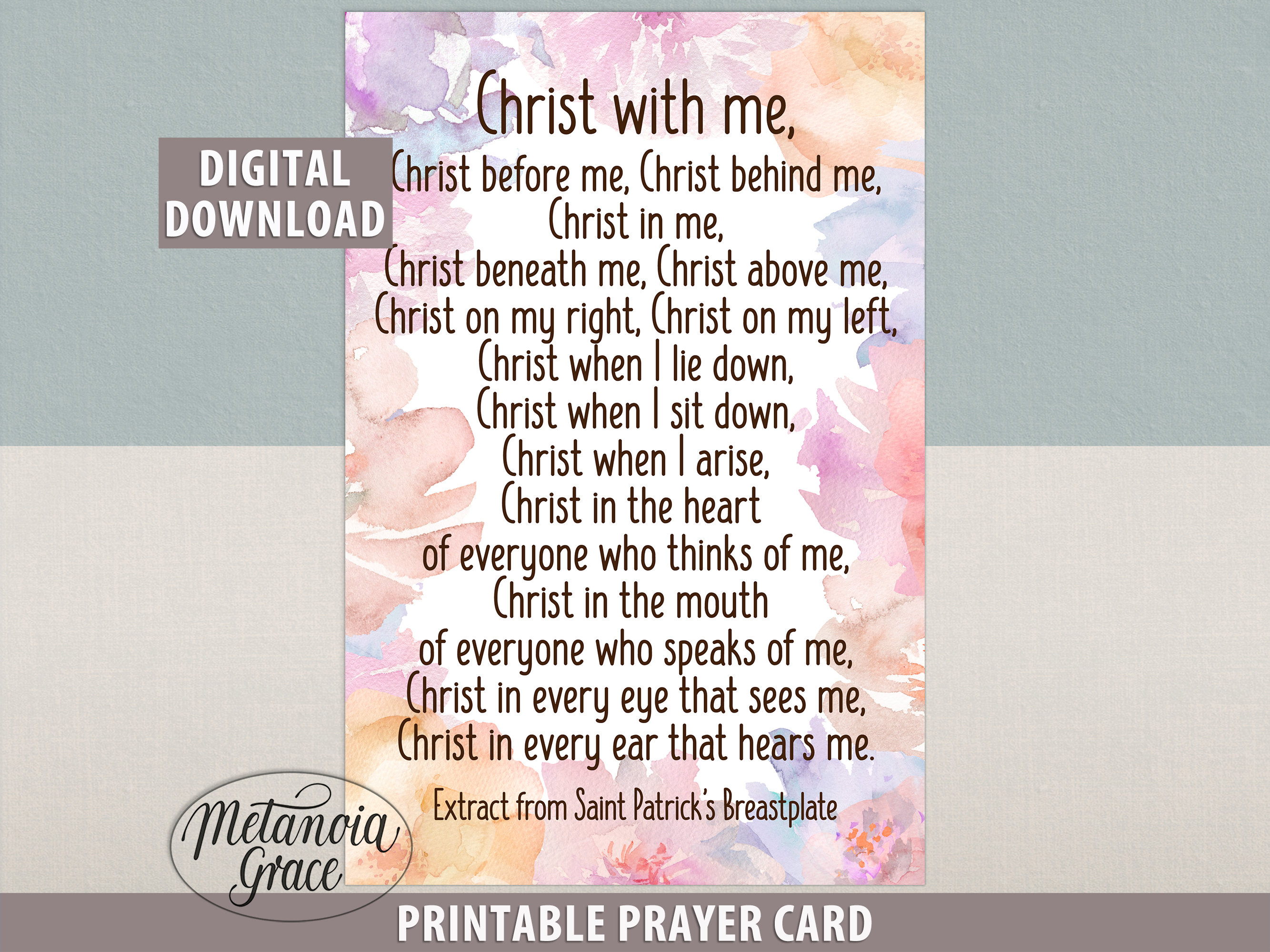 Christ With Me, Christ Before Me, Lorica Prayer Card, St. Patrick ...