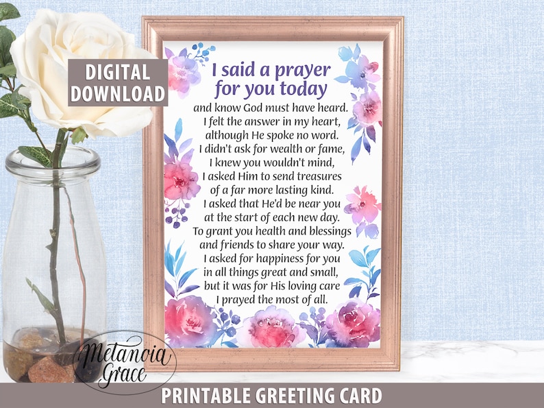 I Said a Prayer for You Today, Printable Prayer Greeting Card, Prayer ...