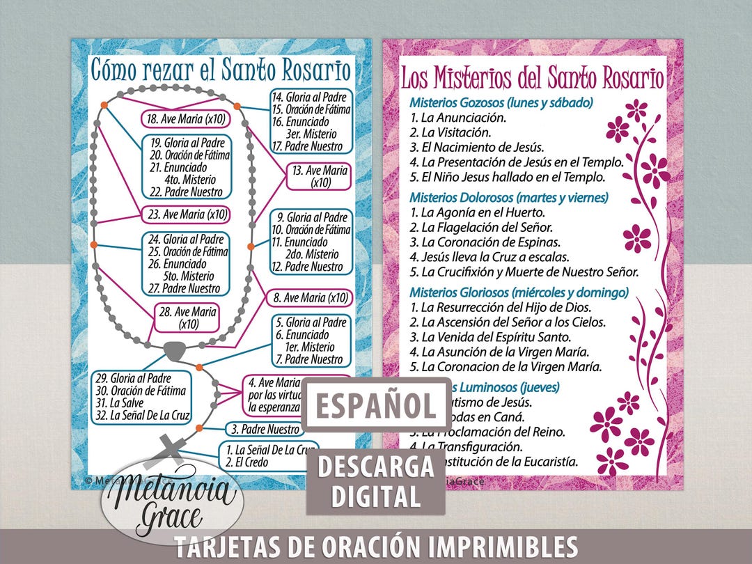 Spanish Rosary Prayer Cards, Printable Holy Rosary Guide, How to Pray ...