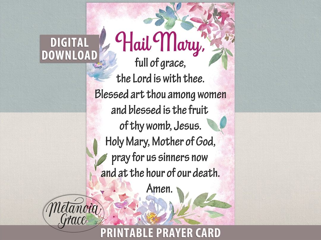 Hail Mary Prayer Card, Printable Our Lady Prayer, Rosary Prayer, Holy ...
