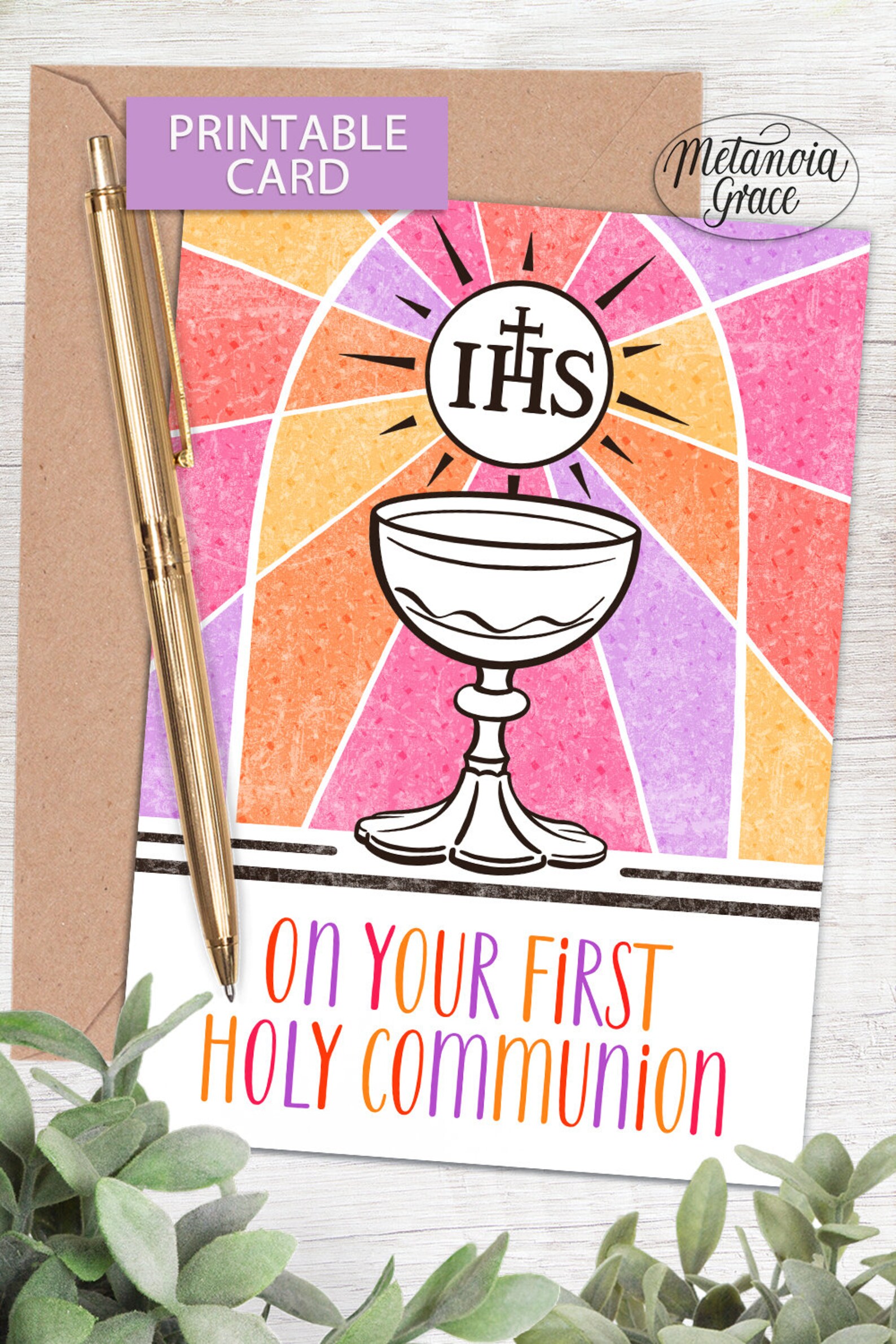 First Holy Communion Card Printable Catholic Communion Card - Etsy UK