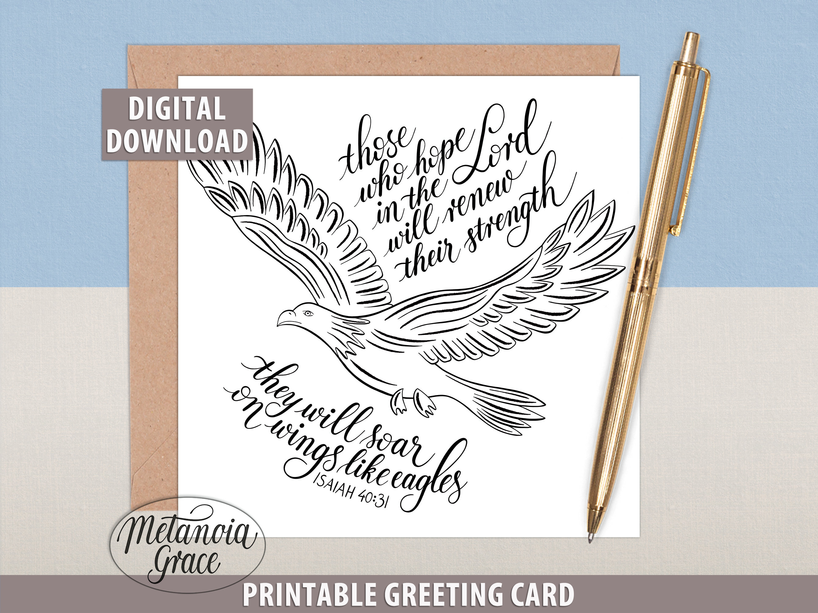 Isaiah 40:31, Soar on Wings Like Eagles, Printable Bible Verse Card ...