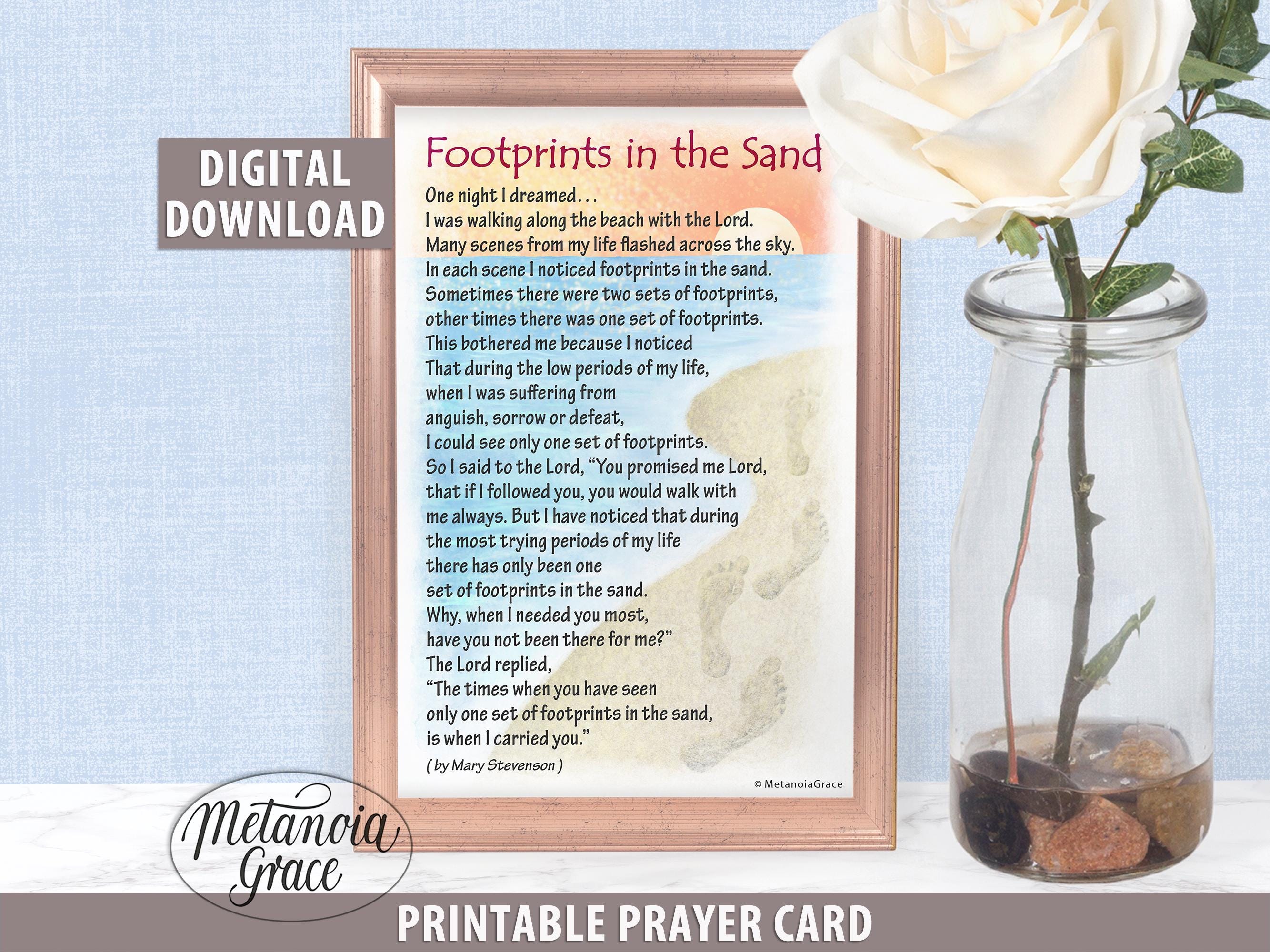 Footprints in the Sand Card, Printable Footsteps in the Sand Prayer ...
