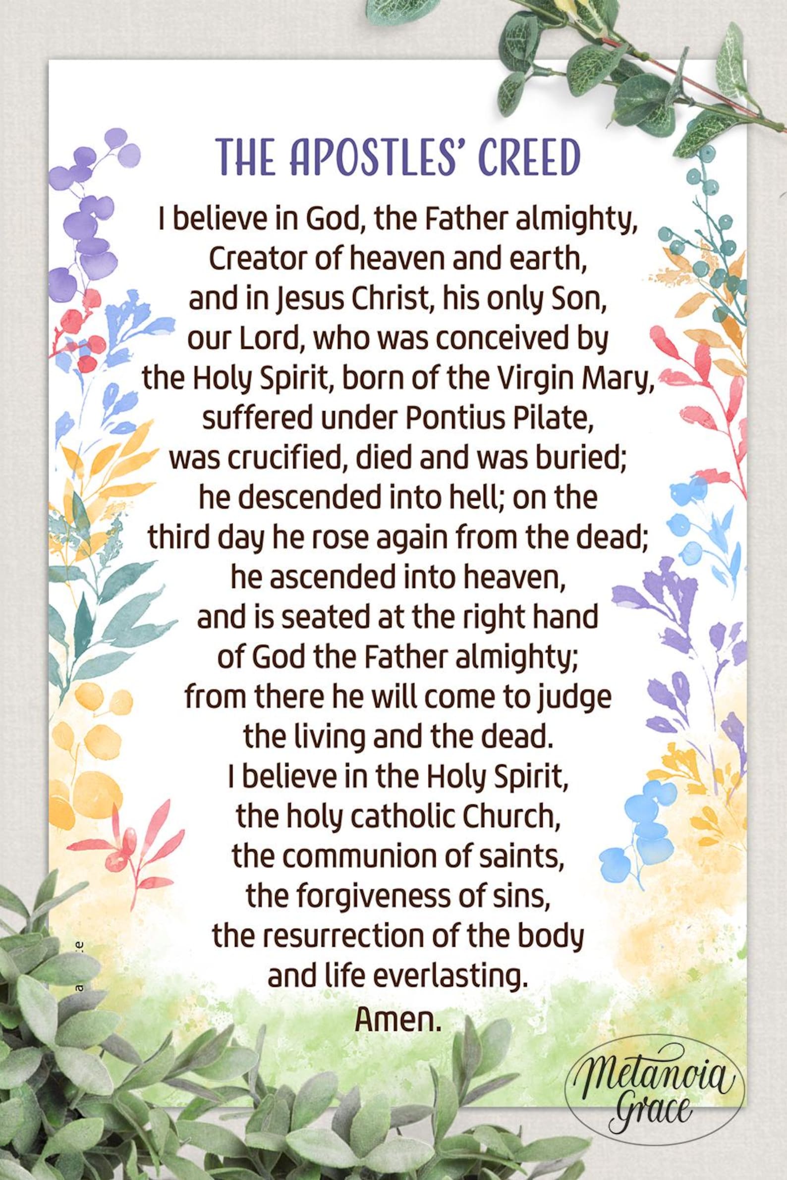 Nicene Creed, Apostles Creed, Printable Creed Prayer Cards, I Believe ...
