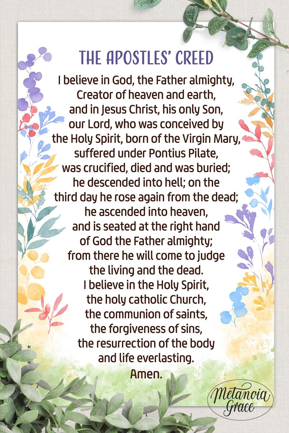Nicene Creed, Apostles Creed, Printable Creed Prayer Cards, I Believe ...