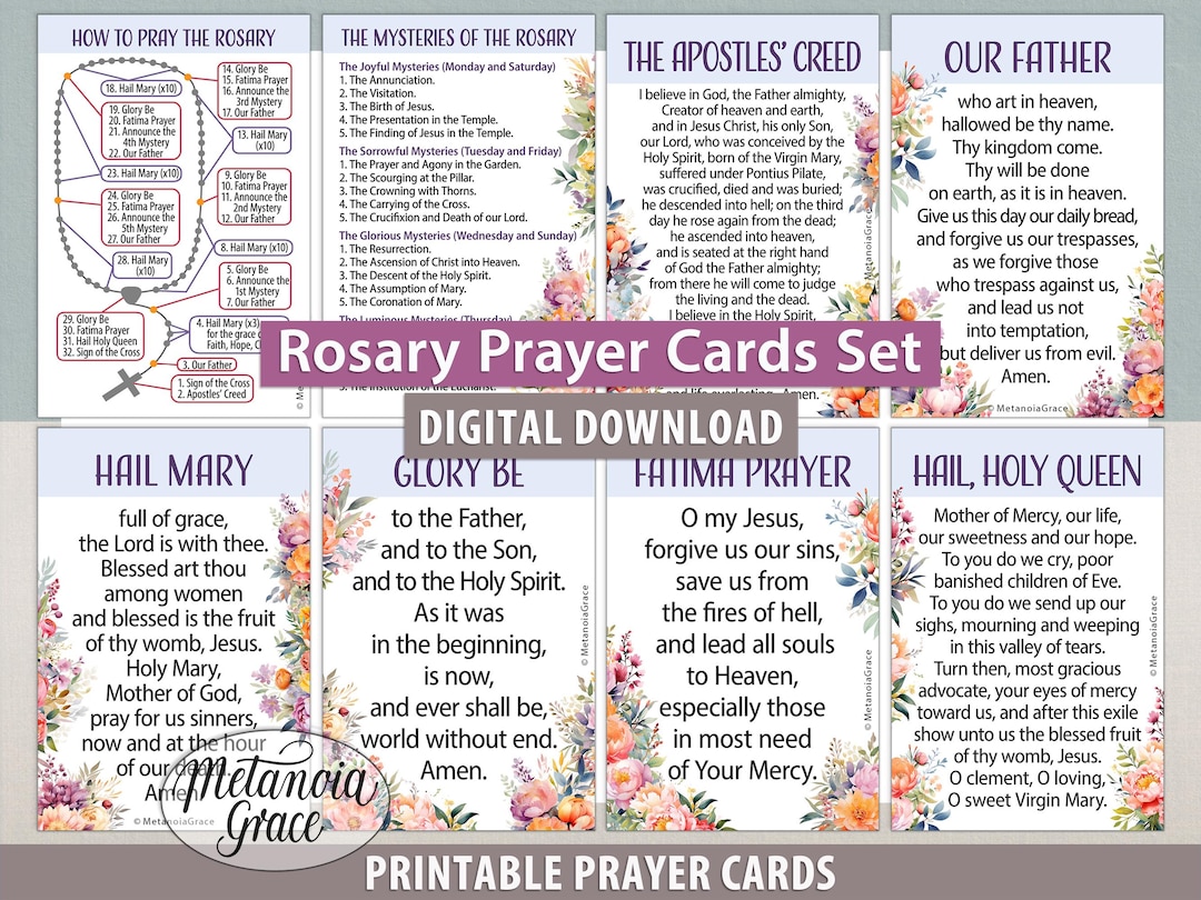 Printable Catholic Rosary Prayer Cards Set, How to Pray the Rosary ...