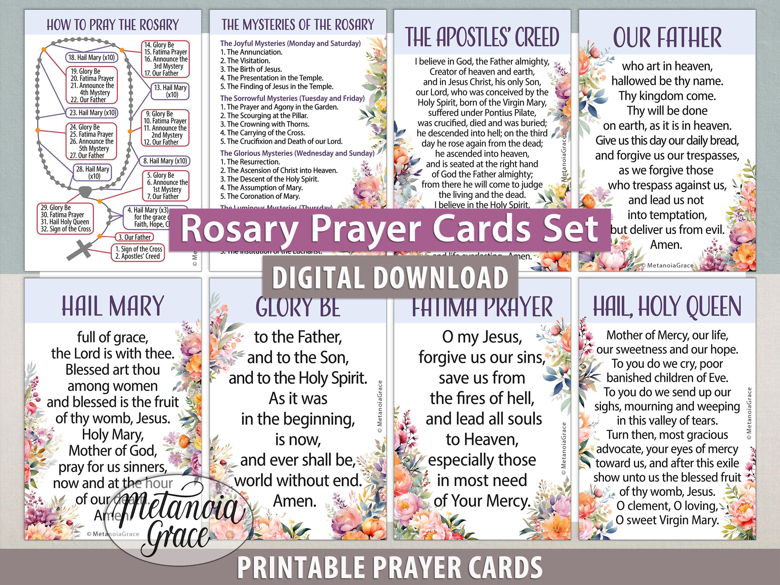 Printable Catholic Rosary Prayer Cards Set, How to Pray the Rosary ...