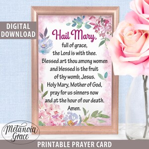 Hail Mary Prayer Card, Printable Our Lady Prayer, Rosary Prayer, Holy ...