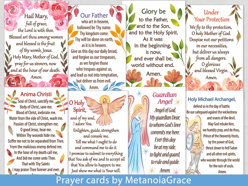 Printable Prayer Cards Hail Mary Our Father Glory Be - Etsy