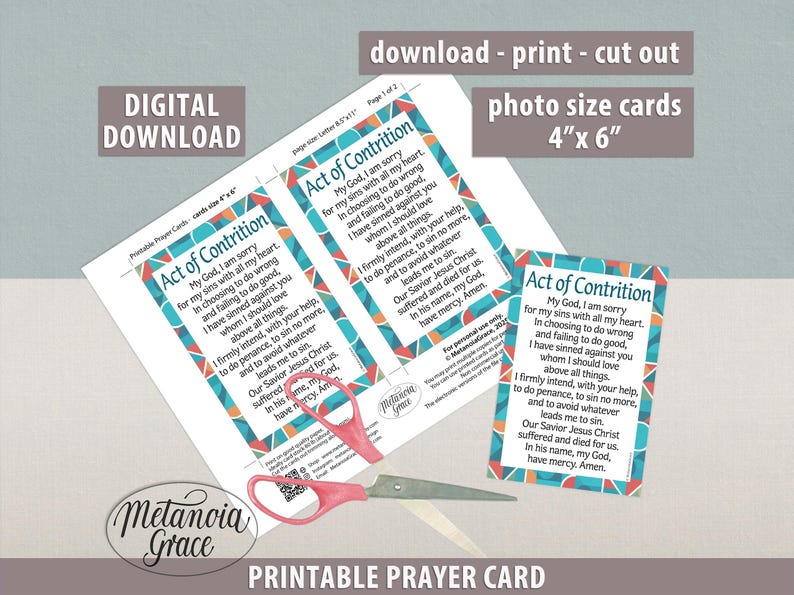Act of Contrition, Printable Prayer Card, Catholic Prayer, Digital ...