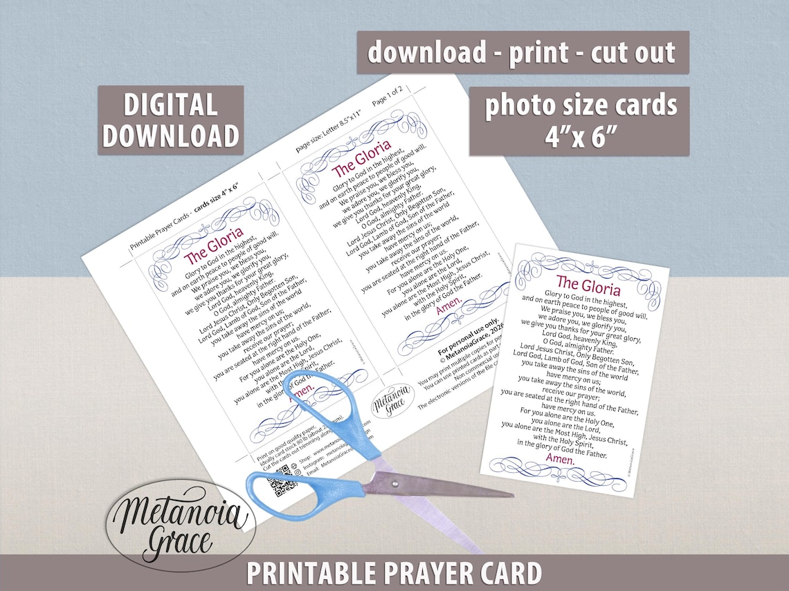 The Gloria Prayer Card, Printable Prayer, Glory to God in the Highest ...