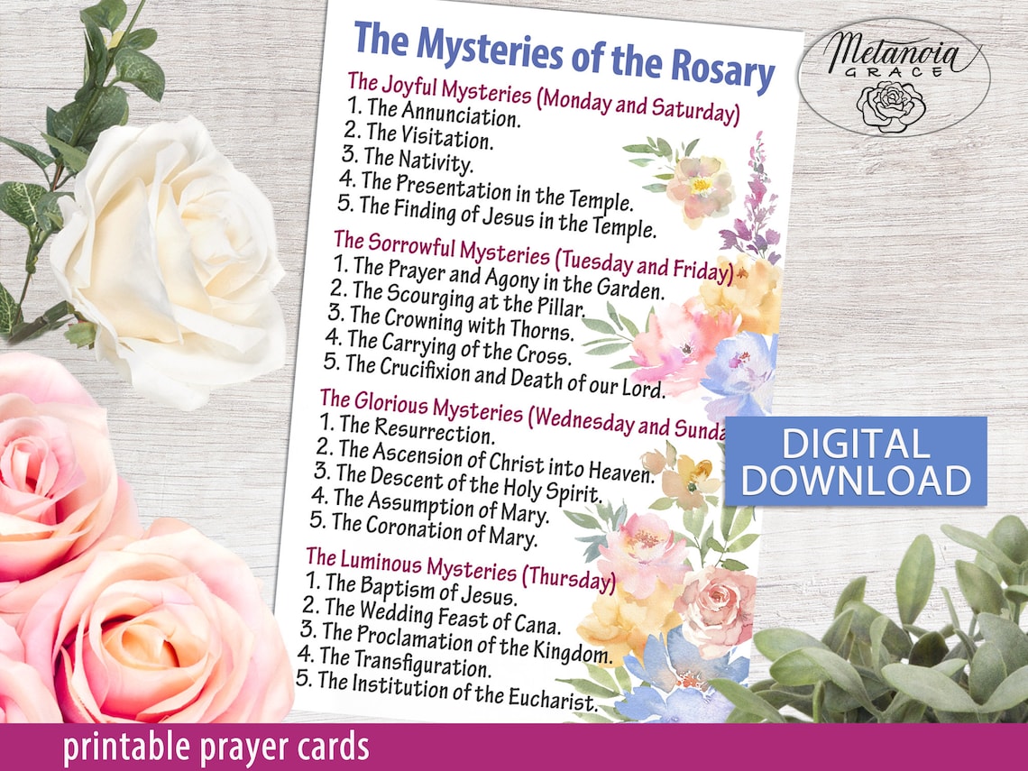 Printable Rosary Prayer Cards Holy Rosary Diagram Our Lady - Etsy