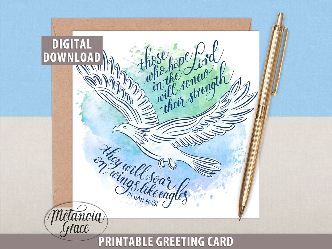 Soar on Wings Like Eagles, Printable Bible Verse Note Card, Isaiah 40: ...