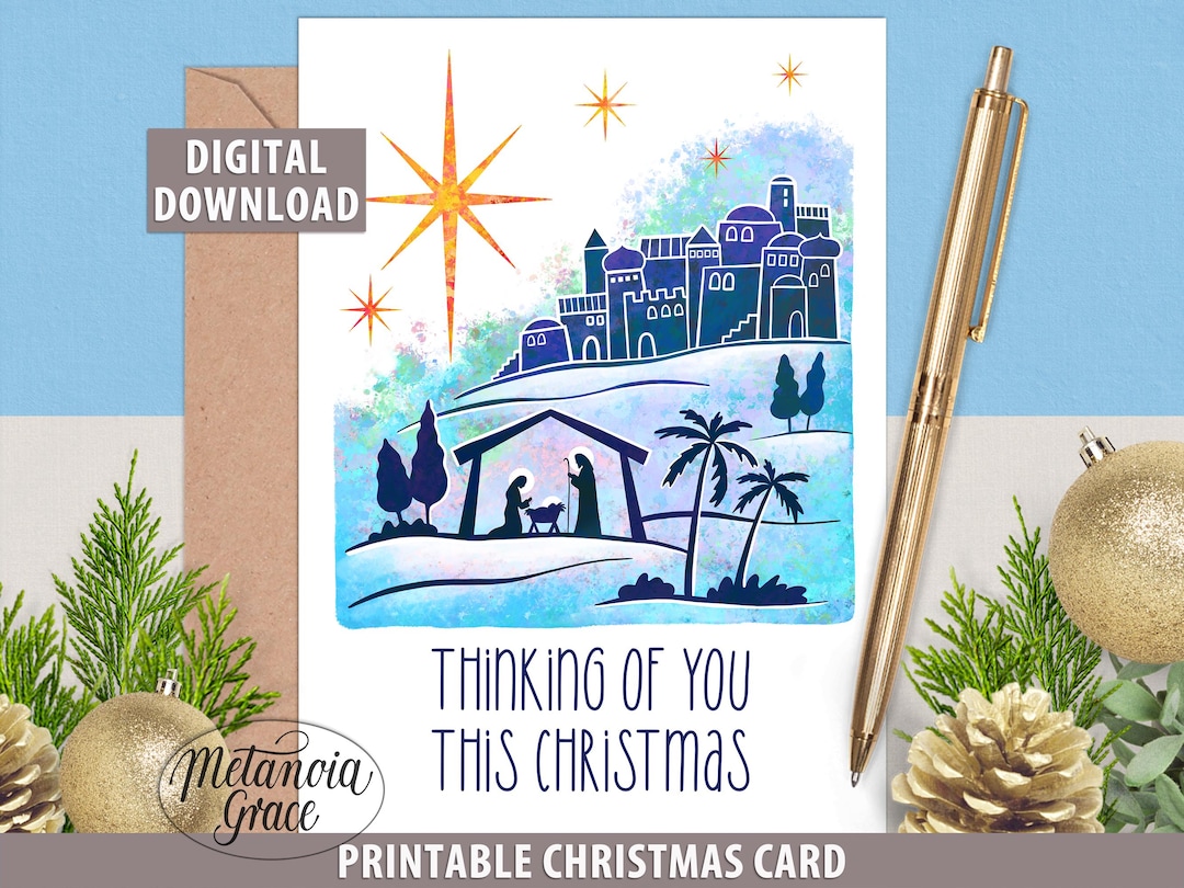 Printable Nativity Christmas Card, Thinking of You This Christmas ...