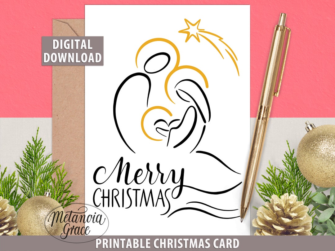 Printable Nativity Christmas Card, Minimalistic Modern Christmas Card ...