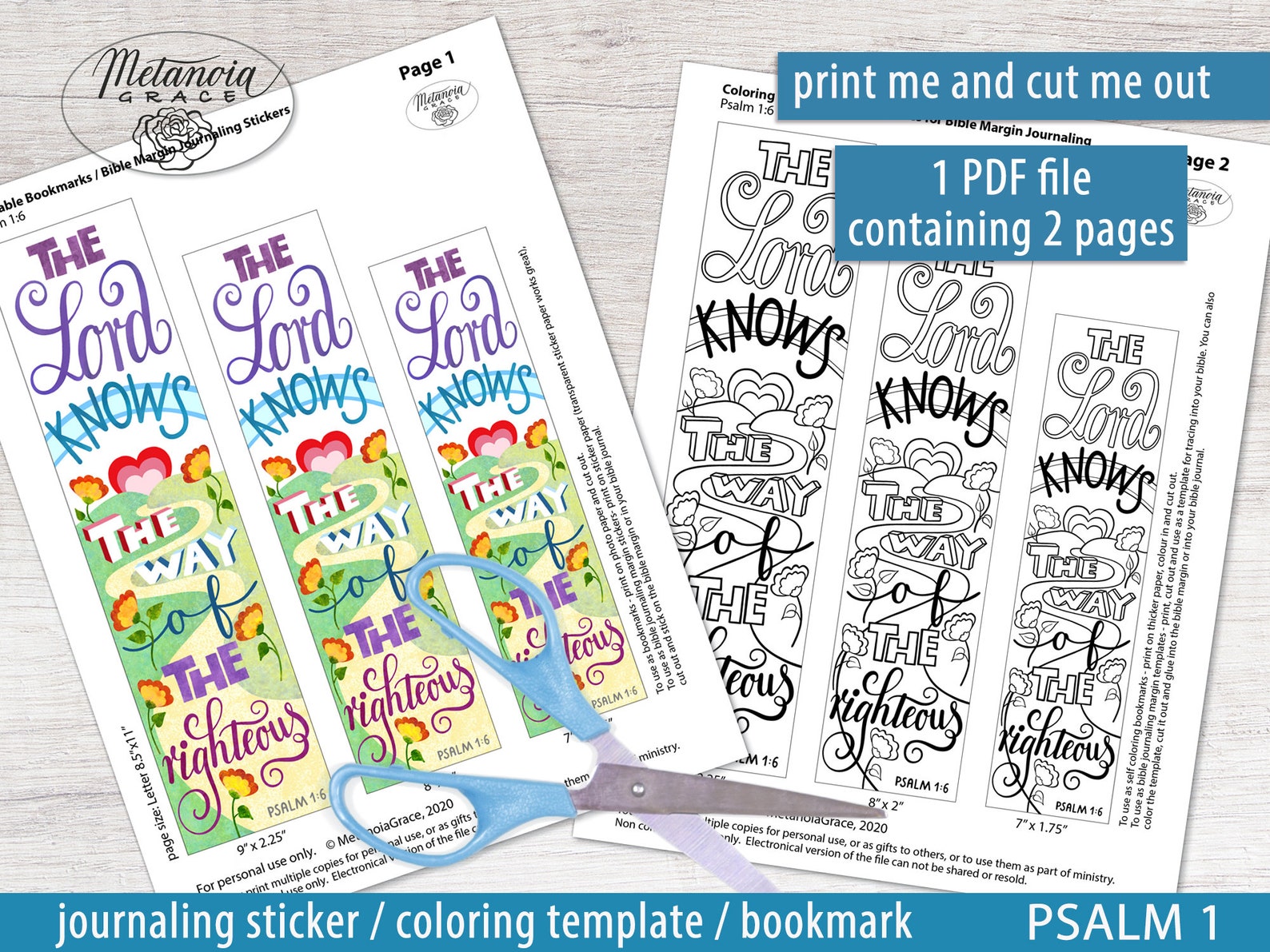 Psalm 1:6 Bible Journaling Sticker, Coloring Bible Bookmark, Traceable ...