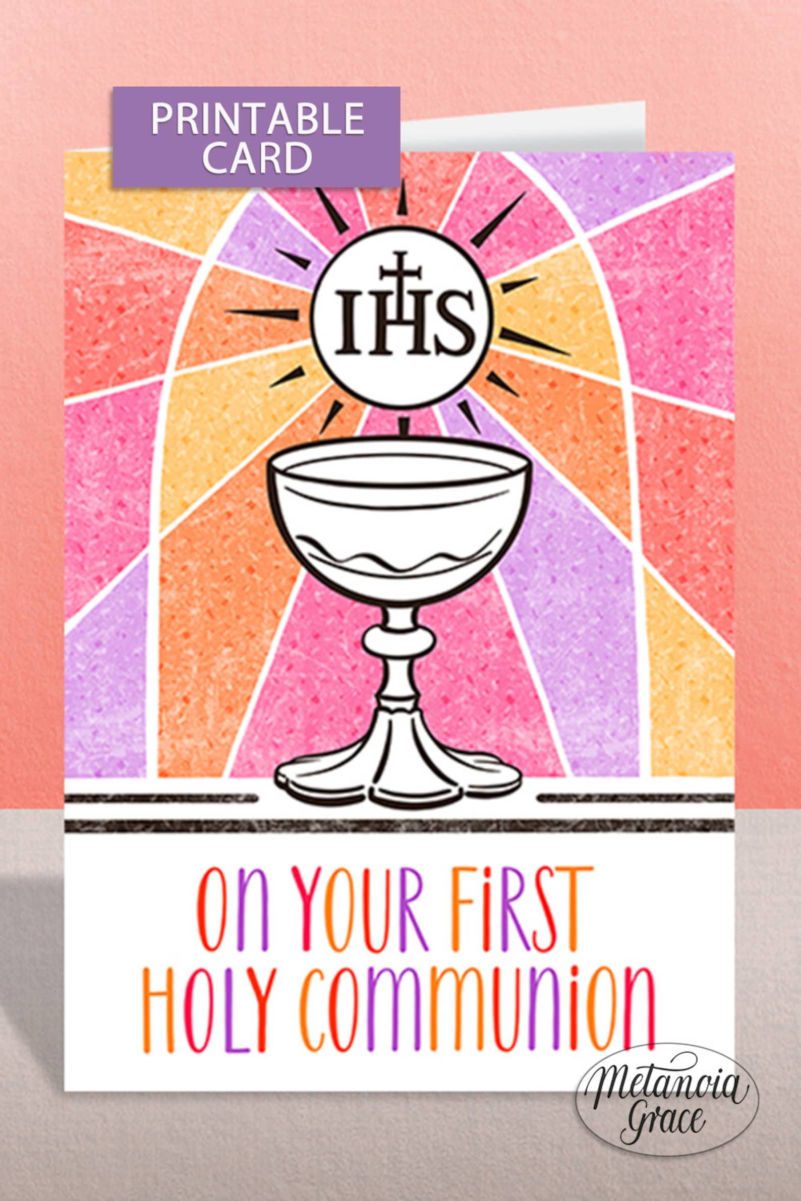First Holy Communion Card Printable Catholic Communion Card - Etsy UK