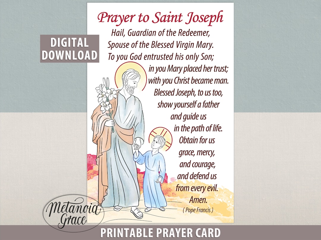Saint Joseph Prayer Card, Printable Prayer Card, Pope Francis Prayer to ...