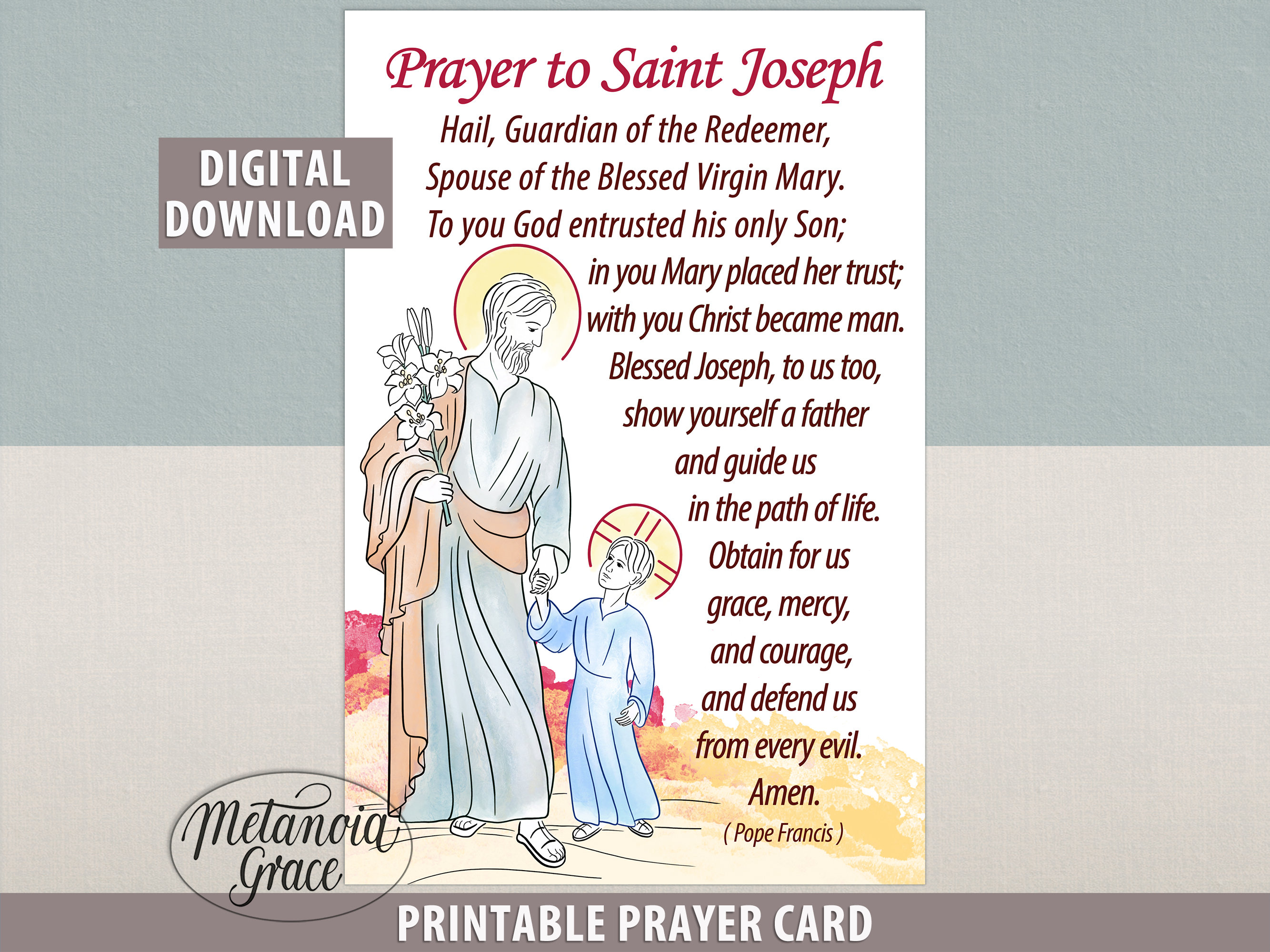 Saint Joseph Prayer Card, Printable Prayer Card, Pope Francis Prayer to ...