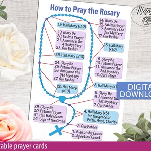 Printable Rosary Prayer Cards, Holy Rosary Diagram, Our Lady Rosary ...