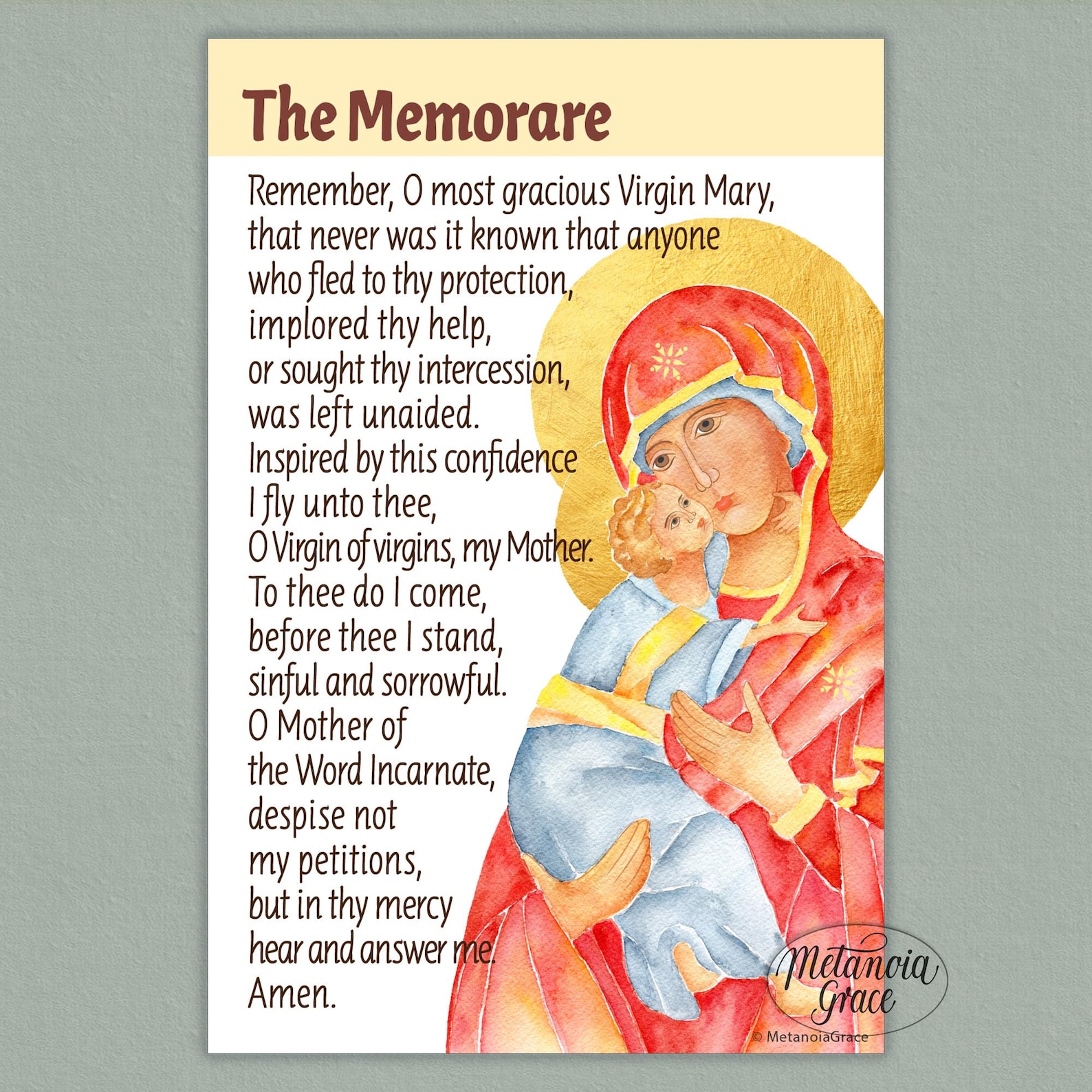 Memorare Prayer Card, Virgin Mary Intercession (digital Download) - Etsy
