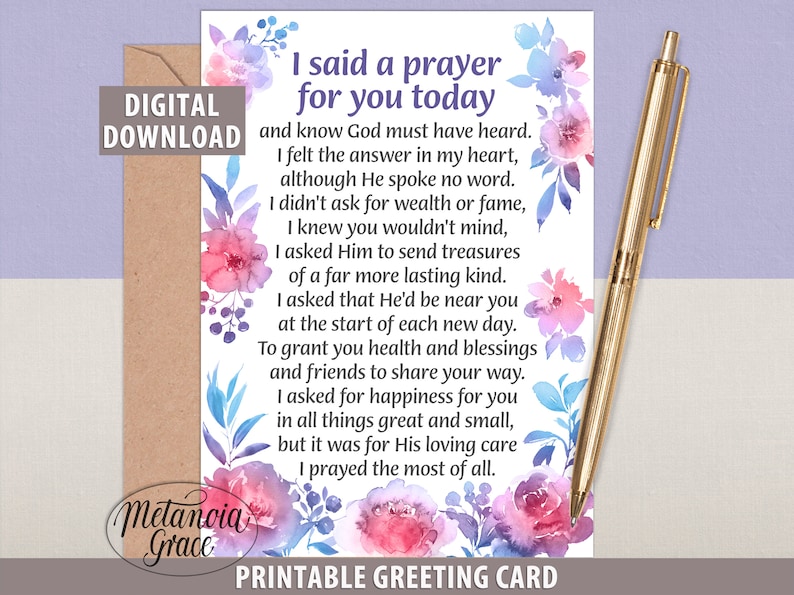 I Said a Prayer for You Today, Printable Prayer Greeting Card, Prayer ...
