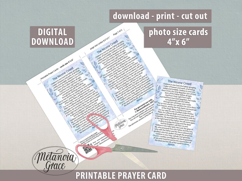 The Nicene Creed, Printable Creed Prayer Card, I Believe in One God ...