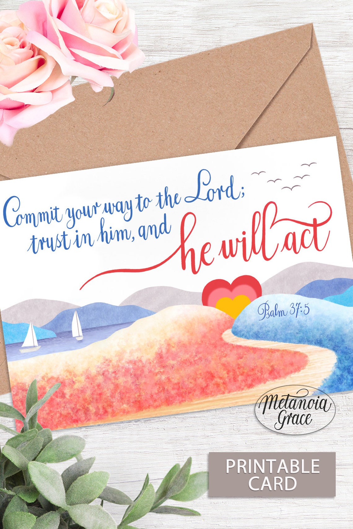 Printable Bible Verse Card Commit Your Way to the Lord Psalm - Etsy UK