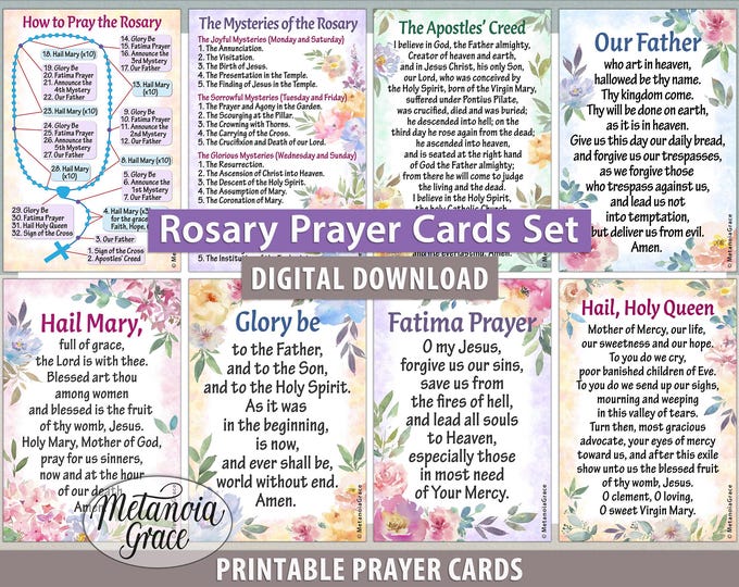 Printable Rosary Prayer Cards, Holy Rosary Diagram, Our Lady Rosary ...