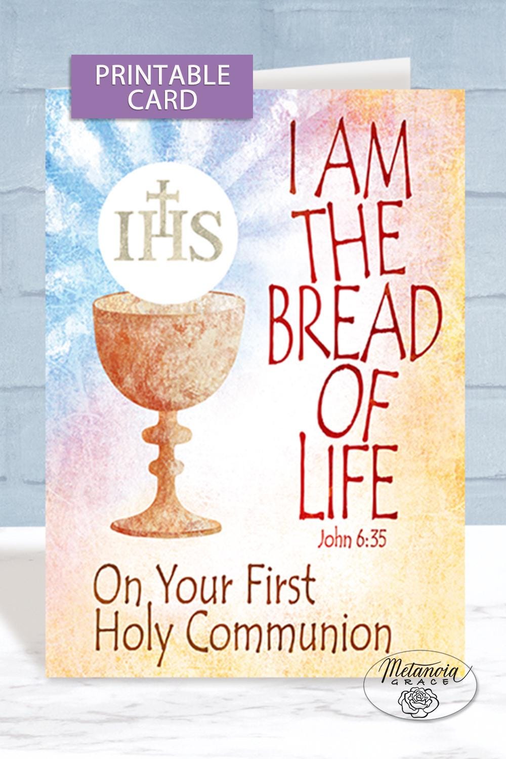 Printable First Holy Communion Card, on Your First Communion Religious ...