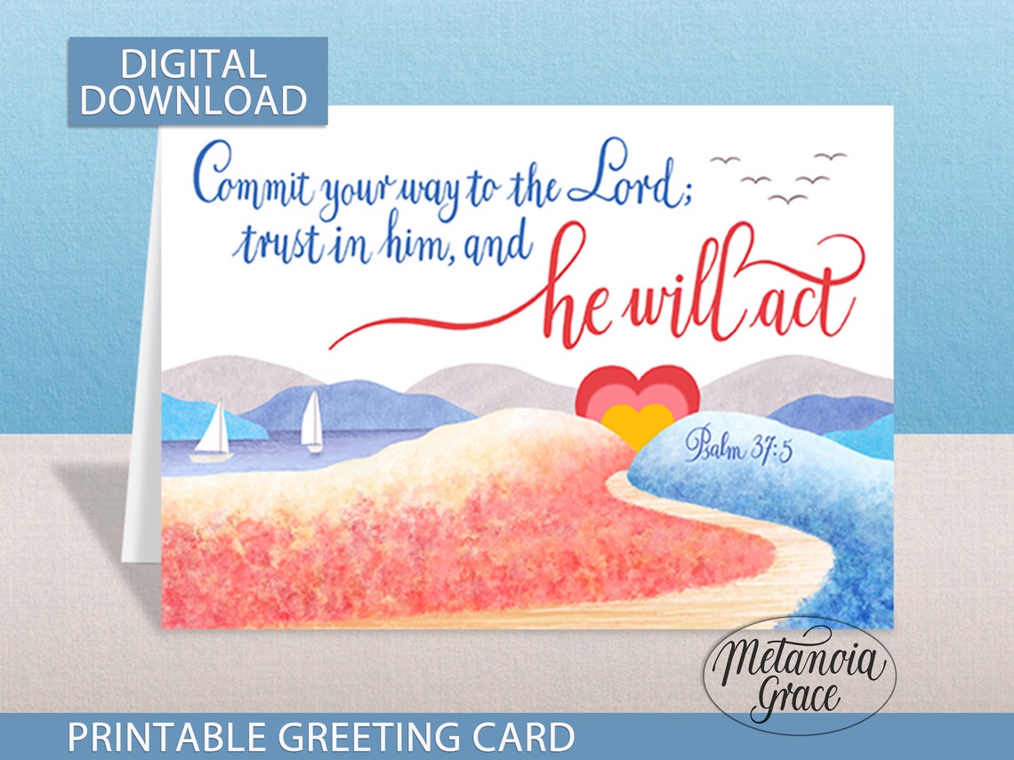 Printable Bible Verse Card Commit Your Way to the Lord Psalm - Etsy UK