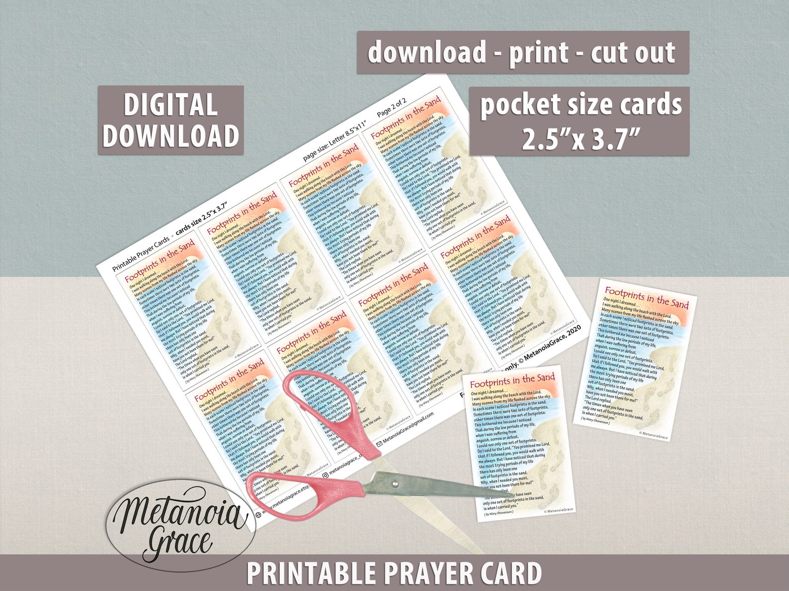 Footprints in the Sand Card, Printable Footsteps in the Sand Prayer ...