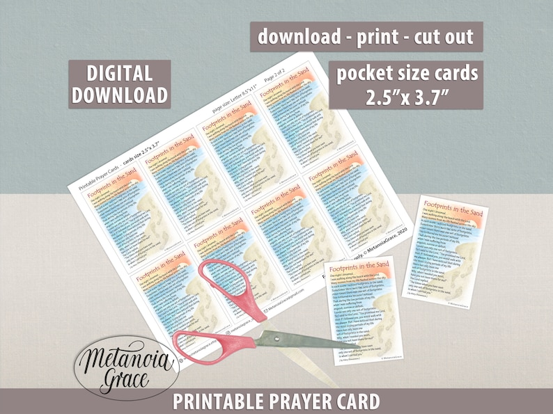 Footprints in the Sand Card, Printable Footsteps in the Sand Prayer ...