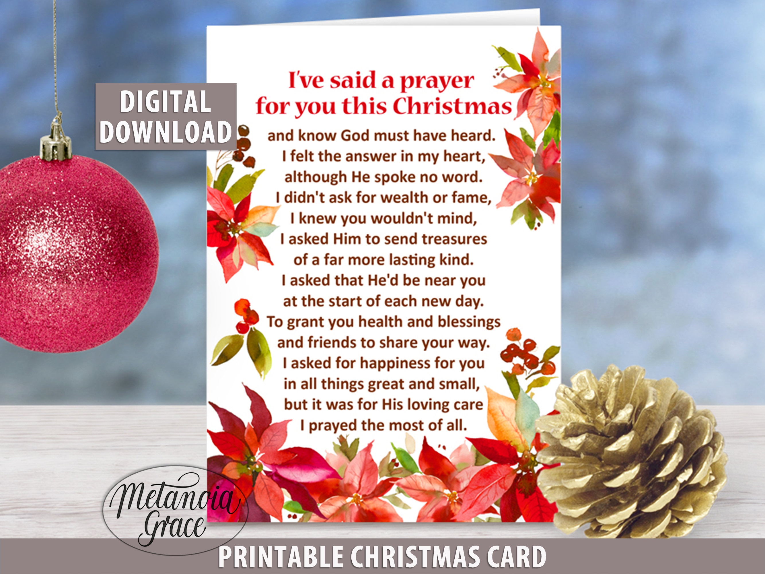 Christmas Prayer Note Card, Printable Christmas Card, I Said a Prayer ...