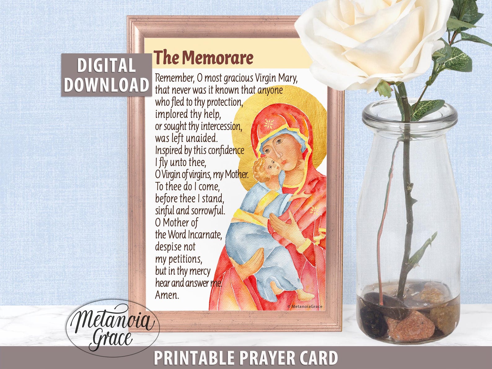 Memorare Prayer, Printable Prayer Card, Remember O Most Gracious Virgin ...